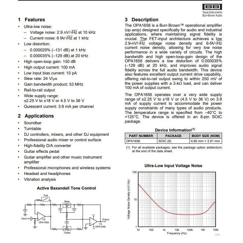 1 vienetas OPA1656 OP1656 operacijų stiprintuvas, ypač mažas triukšmas ...