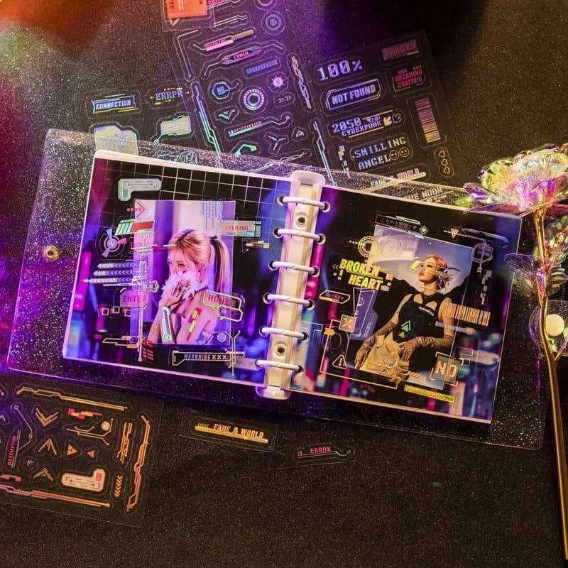 2 lakštai Ulai Universe Series Cyberpunk Theme PET Lazerinis Sidabrinis ...