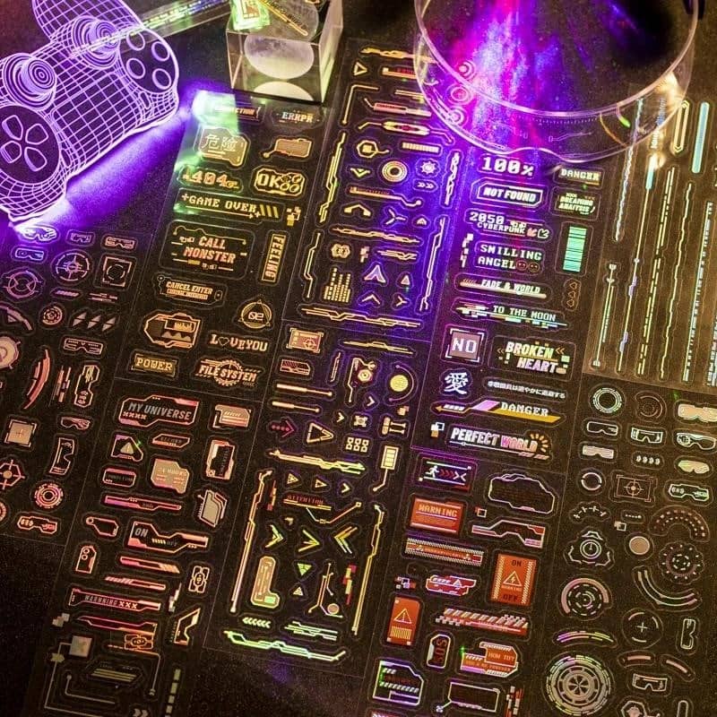 2 lakštai Ulai Universe Series Cyberpunk Theme PET Lazerinis Sidabrinis ...