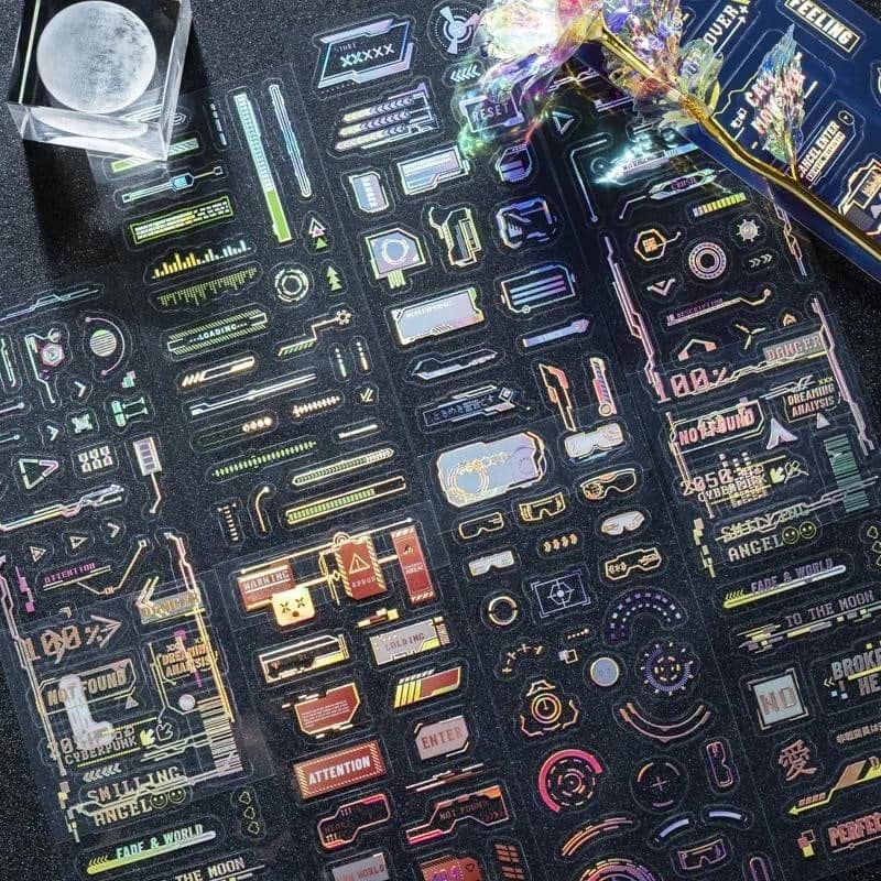 2 lakštai Ulai Universe Series Cyberpunk Theme PET Lazerinis Sidabrinis ...