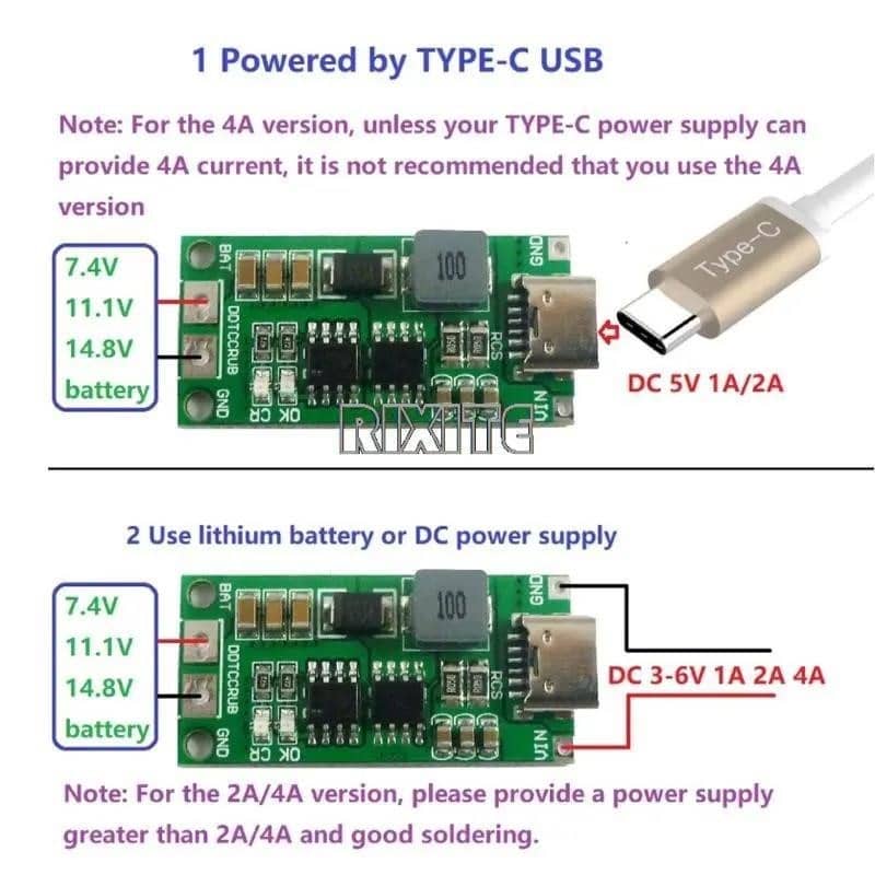 C tipo BMS 2S 3S 4S 1A 2A 4A 18650 ličio baterijų įkroviklio plokštė ...