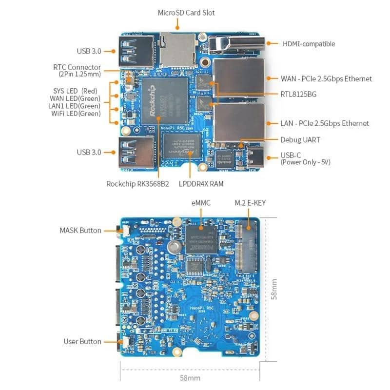 NanoPi R5C Rockchip RK3568B2 A55 Dual 2.5G Ethernet prievado palaikymas ...