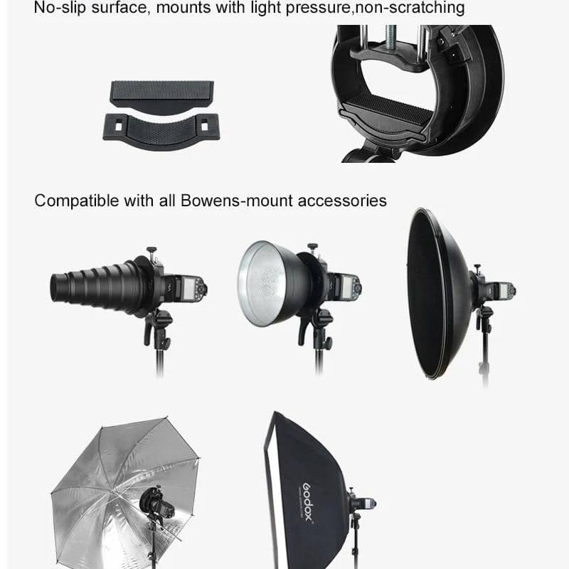 „Godox S2 Speedlite“ laikiklis „Bowens“ montuojamas blykstės laikiklis ...