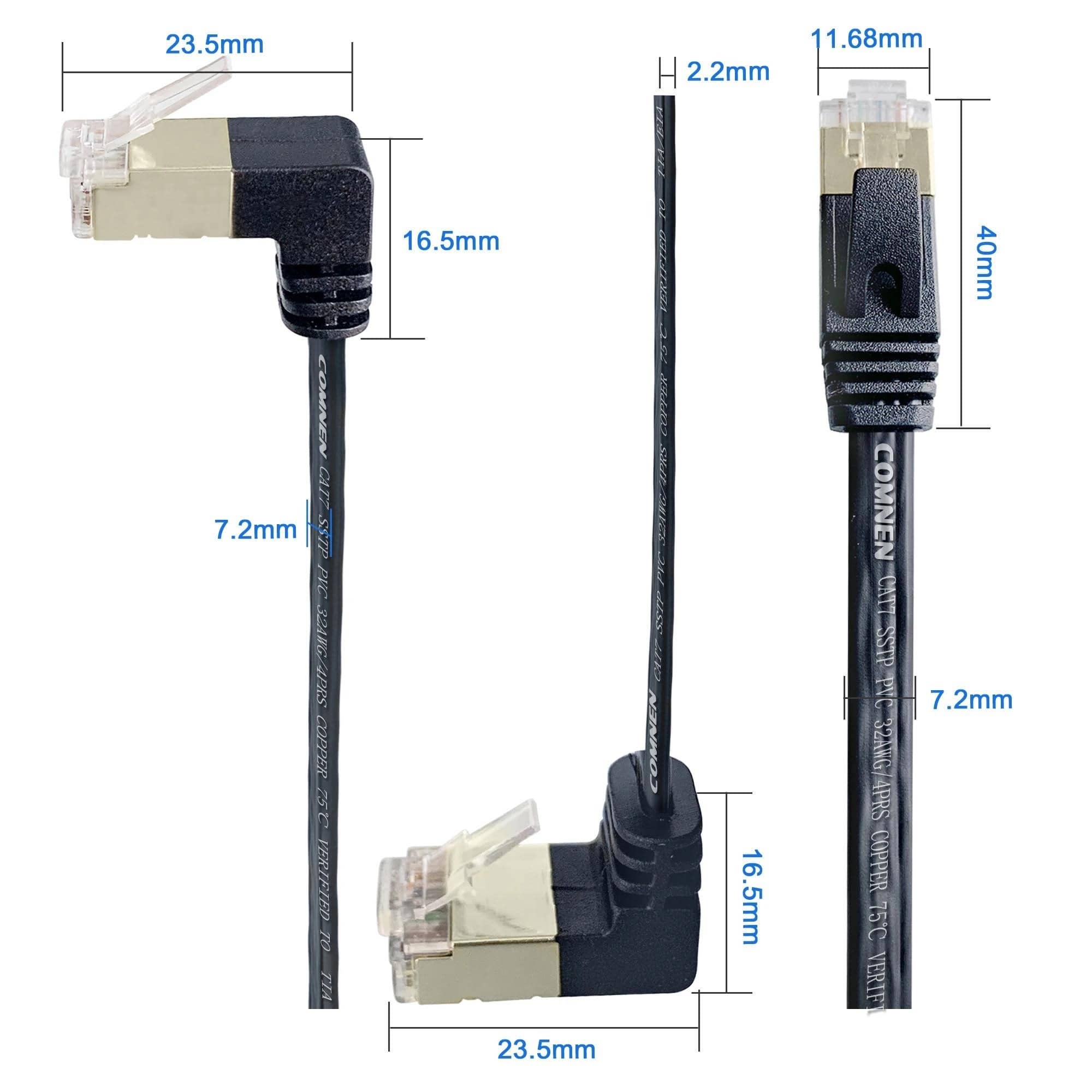 COMNEN Cat7 eterneto kabelis RJ45 90 laipsnių kampu plokščias SSTP ...
