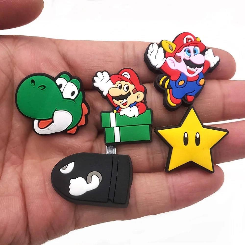 Super Mario PVC batų pakabukai Animacinių filmų princesės grybų monstrų ...