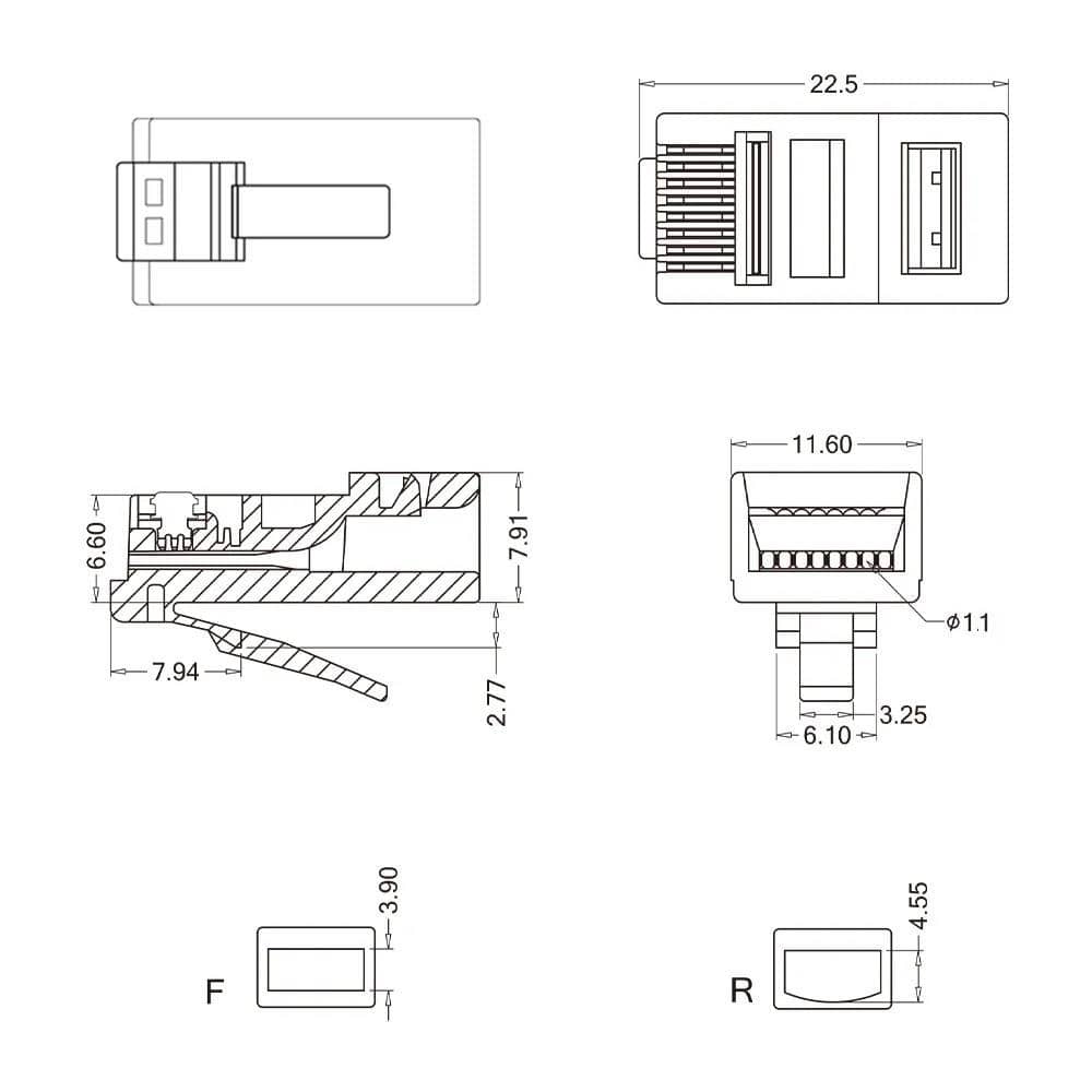 Hoolnx CAT6 praėjimo jungtis RJ45 moduliniai kištukai Spalvingi ...