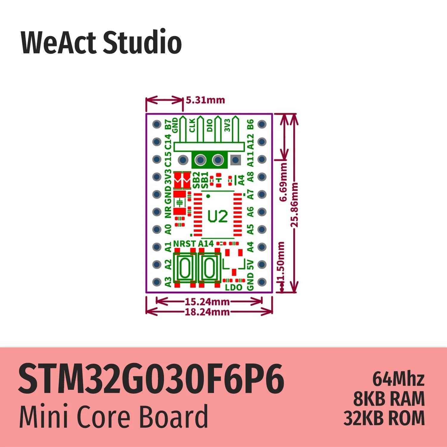 WeAct STM32G030F6P6 STM32G030 STM32G0 STM32 pagrindinės plokštės demonstracinė plokštė ...