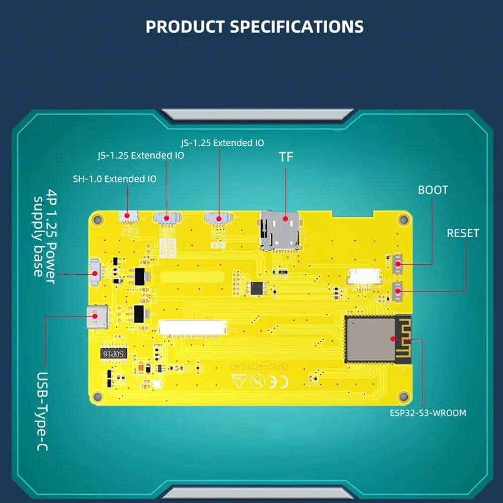 ESP32-S3 plokštė HMI 8M PSRAM 16M Flash Arduino LVGL WIFI Bluetooth 4.3 ...